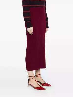 Eric Bompard Ribbed Knit Midi Skirt - Red