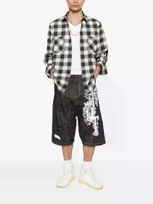 PDF Graphic Print Denim Shorts - Blue