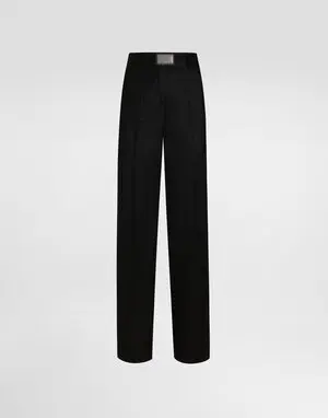 Dolce & Gabbana Flared Flannel Pants With Logo Tag - Black