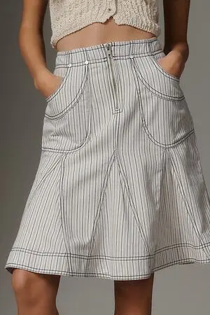 PILCRO Fluted Denim Skirt