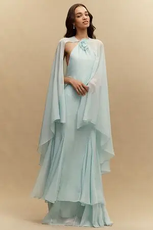 Retrofete Lireal Chiffon Cape Maxi Dress - Seychelles