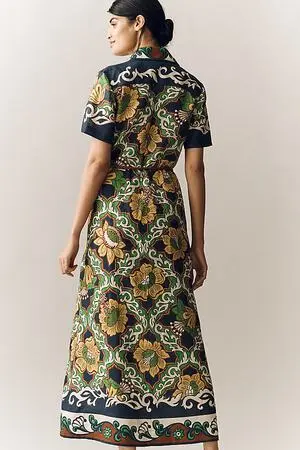 ALEMAIS Liana Linen Midi Shirt Dress - Blue