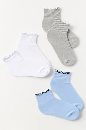 Anthropologie Ruffle-trim Crew Socks, Set Of 3 - Blue