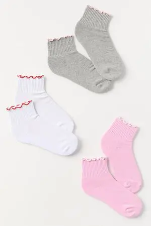 Anthropologie Ruffle-trim Crew Socks, Set Of 3 - Pink/grey/white