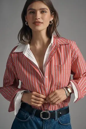 Maeve The Double-layered Shrunken Bennet Buttondown Shirt - Red Stripe