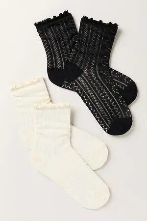 Anthropologie Pointelle Trouser Socks, Set Of 2 - Black