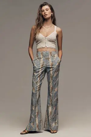 Anthropologie Prted Seamed Pants - Blue Floral