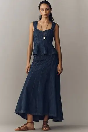 Anthropologie Sleeveless Denim Peplum Top