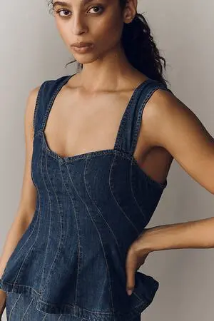 Anthropologie Sleeveless Denim Peplum Top