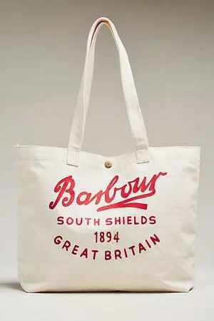 Barbour Script Cotton Canvas Tote Bag - Red Logo