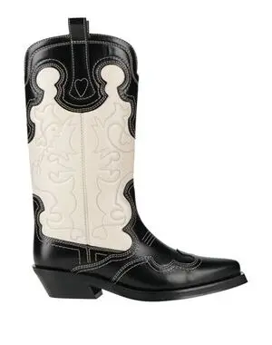 GANNI Two-tone Leather Cowboy Boots - Ivory