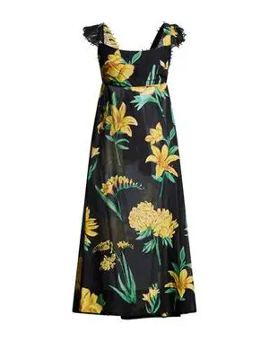 Farm Rio Alice Flowers Maxi Dress Midi Dress Size Cotton - Black