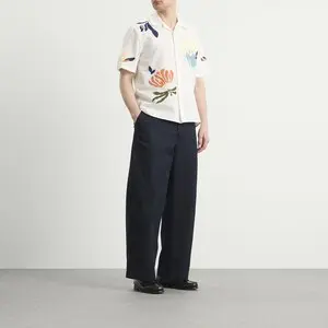 WAX LONDON Didcot Chunky Stitch Flower Vacation Shirt - Ecru/multi