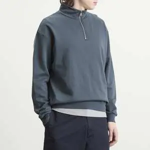 Auralee High Gauge Sweat Half Zip Jumper - Dusty Blue