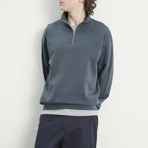 Auralee High Gauge Sweat Half Zip Jumper - Dusty Blue