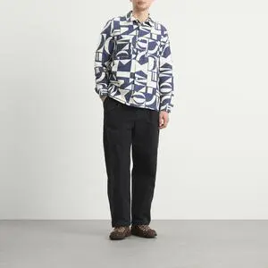 WAX LONDON Otto Geo Block Quilt Overshirt - Blue/ecru