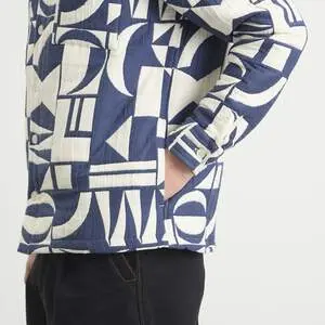 WAX LONDON Otto Geo Block Quilt Overshirt - Blue/ecru