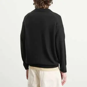 Auralee Cashmere Silk Knit Skipper Polo - Black