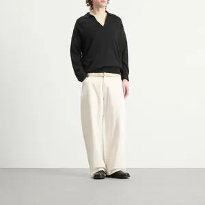 Auralee Cashmere Silk Knit Skipper Polo - Black