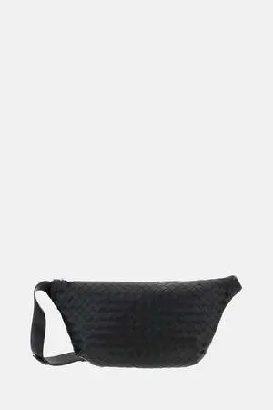 Bottega Veneta Intrecciato Leather Round Shoulder Bag - Black
