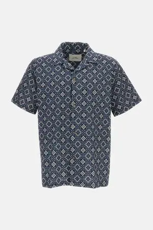 LES DEUX Short-sleeved Shirt With Arabesque Pattern - Blue