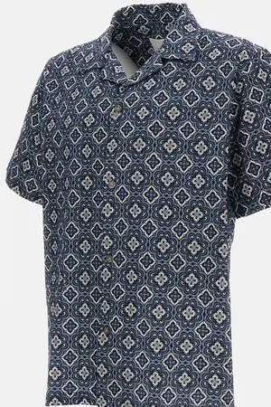 LES DEUX Short-sleeved Shirt With Arabesque Pattern - Blue