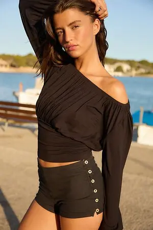 Free People Stretch Linen Micro Shorts Black
