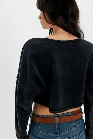 Free People Katie Cropped Henley Sweatshirt