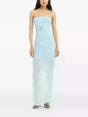 ROTATE BY BIRGER CHRISTENSEN Strapless Floral Mesh Maxi Dress - Blue