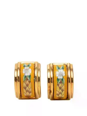 Hermès 2000-2026 Enamel Floral Cloisonne Clip On Earrings Costume Earrings - Gold