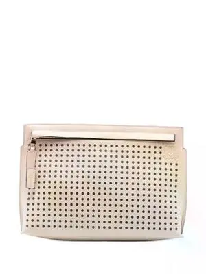 Loewe 2016 Perforated Leather Anagram Clutch Bag - Brown