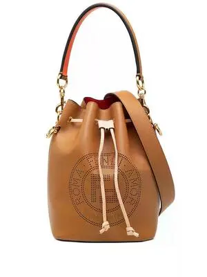 Fendi Mon Tresor Small Perforated Leather Bucket Bag Satchel - Brown