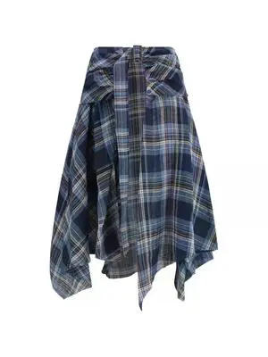 MARBELL Asymmetric-hem Plaid Skirt
