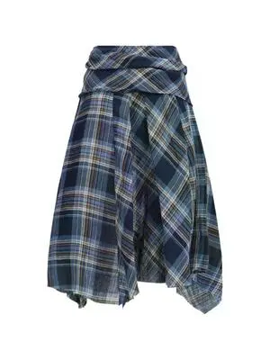 MARBELL Asymmetric-hem Plaid Skirt