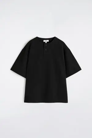 Cos Oversized Cotton-jersey Henley T-shirt - Black