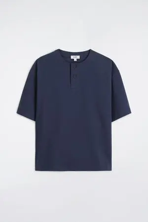Cos Oversized Cotton-jersey Henley T-shirt - Dark Blue