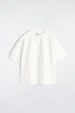Cos Oversized Cotton-jersey Henley T-shirt - White
