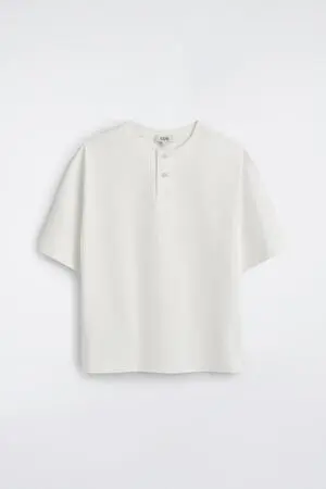 Cos Oversized Cotton-jersey Henley T-shirt - White