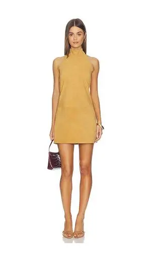 AEXAE Leather Suede Mini Halter Dress - Brown