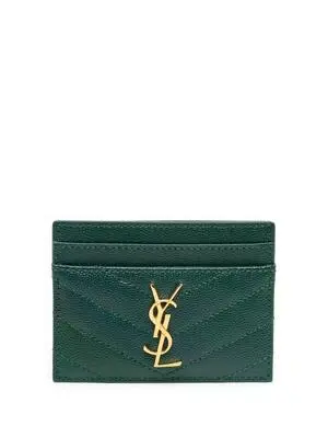 Saint Laurent 2023 Grain De Poudre Matelasse Chevron Monogram Case Card Holder - Blue