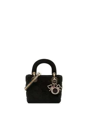 Dior 2019 Mini Velvet Cannage Lady Satchel - Black