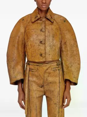 DIESEL® Cropped Cocoon Jacket In Crackle Leather - Brown