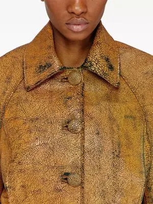 DIESEL® Cropped Cocoon Jacket In Crackle Leather - Brown