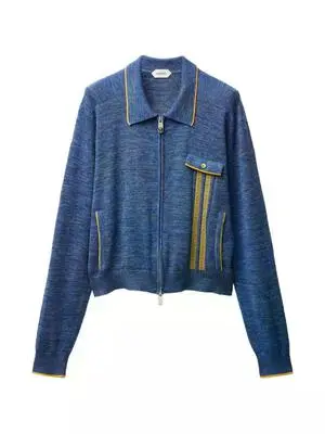 Versace Mouliné Jacquard Knit Zip Cardigan - Blue