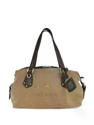 Prada 1990s Logo Jacquard Handbag - Neutrals