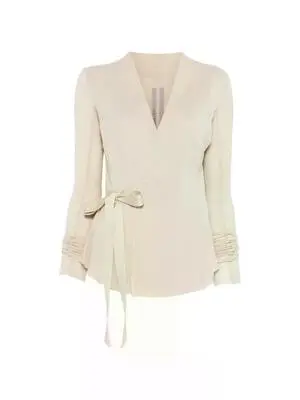 Rick Owens V-neck Cardigan With Ribbon Detail - Neutrals