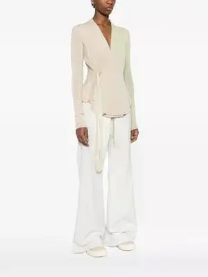 Rick Owens V-neck Cardigan With Ribbon Detail - Neutrals