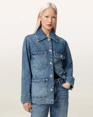 ALLSAINTS Bex Oversized Denim Jacket - Mid Indigo