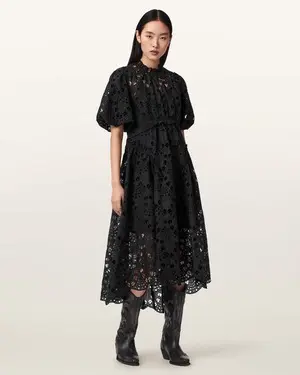 ALLSAINTS Odette Broiderie Anglais Maxi Dress - Black