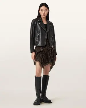 ALLSAINTS Crissy Leopard Print Denim Mini Skirt